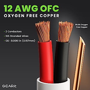 GearIT 12/2 Speaker Wire (50 Feet) 12AWG Gauge - in Wall Audio Speaker Wire Cable / CL2 Rated / 2 Conductors - OFC Oxygen-Free Copper, White 50ft