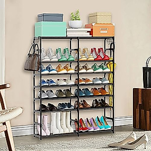 LOEFME 7 Tier Shoe Rack, Metal Shoe Rack Organizer, 24-28 Pairs Tall Shoe Stand, Quick Assembly, Stackable DIY Shoes Rack Space-Saving, Boot Rack Shoe Holder for Entryway, Closet, Garage, Bedroom