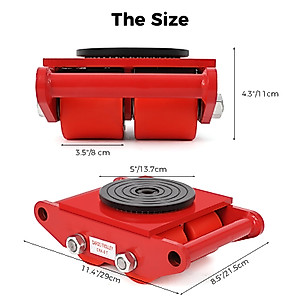 Garvee Industrial Machinery Dolly, 6 Ton / 13200 lbs Machinery Skate, Heavy Duty Carbon Steel Machinery Moving Skate with 360° Rotation Anti-Skid Cover and 4 PU Wheels, for Workshops, Warehouses,Red