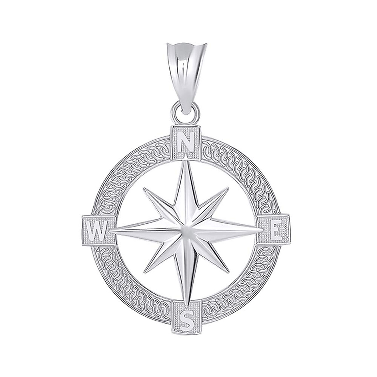 Nautical Jewelry 14k White Gold Round North Star Compass Adventures Charm Pendant