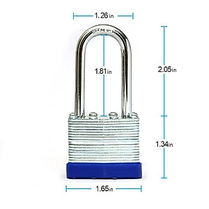 Laminated Steel Keyed Padlock, Keyed Alike Locks,1-9/16"(40mm) Wide Body,Long Shackle Padlock, Blue Plastic Hoop, Pack of 12