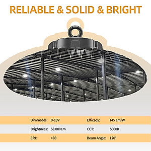 OPENLUX 400W UFO Led High Bay Light 58000lm 5000K 1-10V Dimmable High Bay Led Lights Led High Bay Lights Alternative to 1300W MH/HPS for Gym Factory Warehouse Shop Barn Garage