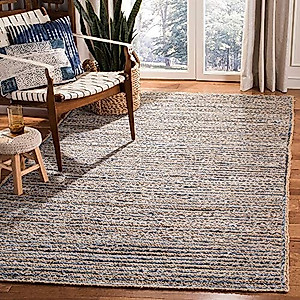 SAFAVIEH Cape Cod Collection Area Rug - 4' x 6' Oval, Natural & Blue, Handmade Flat Weave Jute, Ideal for High Traffic Areas in Living Room, Bedroom (CAP250A)