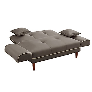 Lepfun Convertible Bed 2 Pillows, Loveseat Sleeper Futon, Recliner Couch with Adjustable Armrest and Wood Legs,Living Room Sofa with Backrest for Small Space(Light Grey)