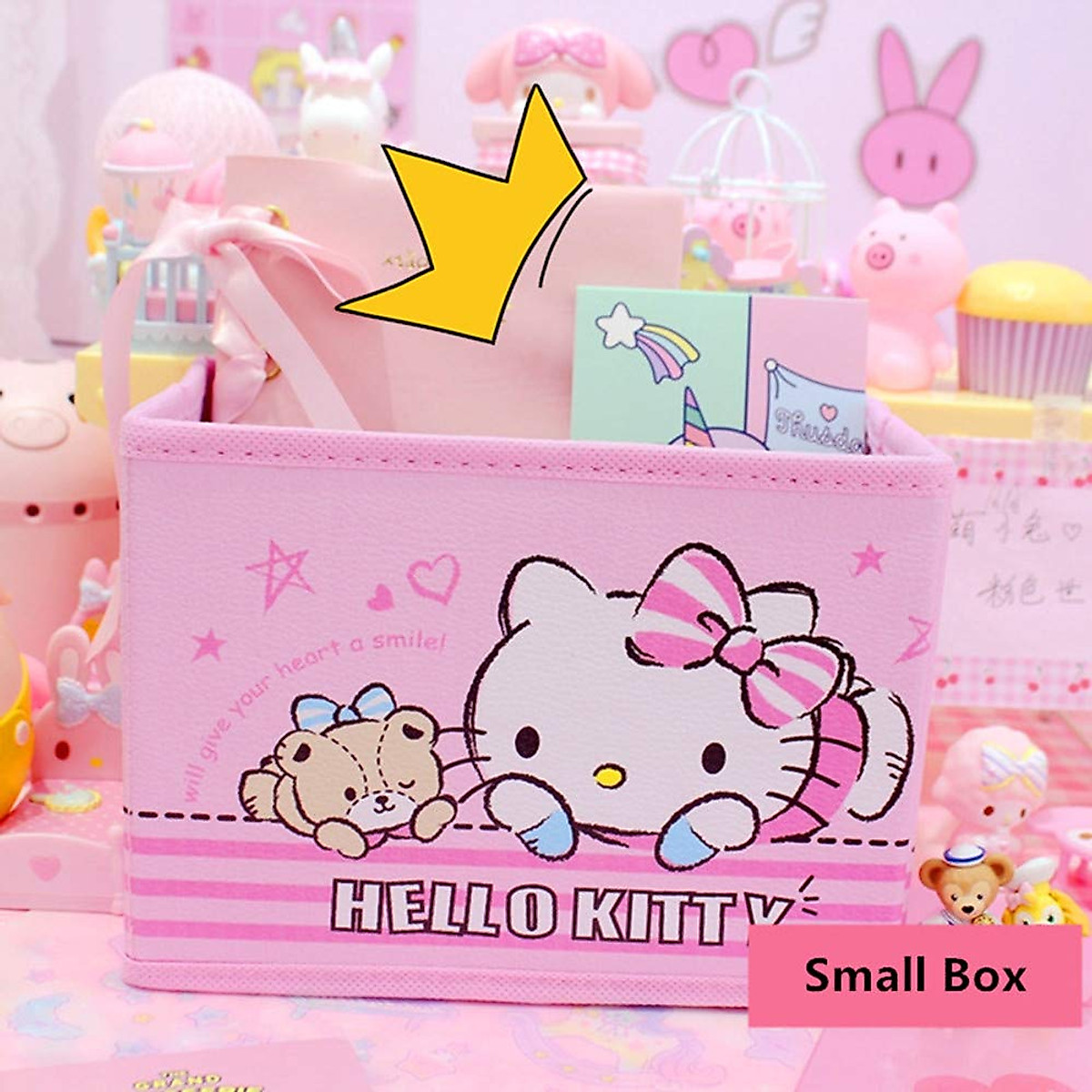 Kerr's Choice Collapsible Storage Bin Kitty Foldable Baskets | Kawaii Office Desk Organizer Room Decoration Cute Room Decor Cute Functional Container