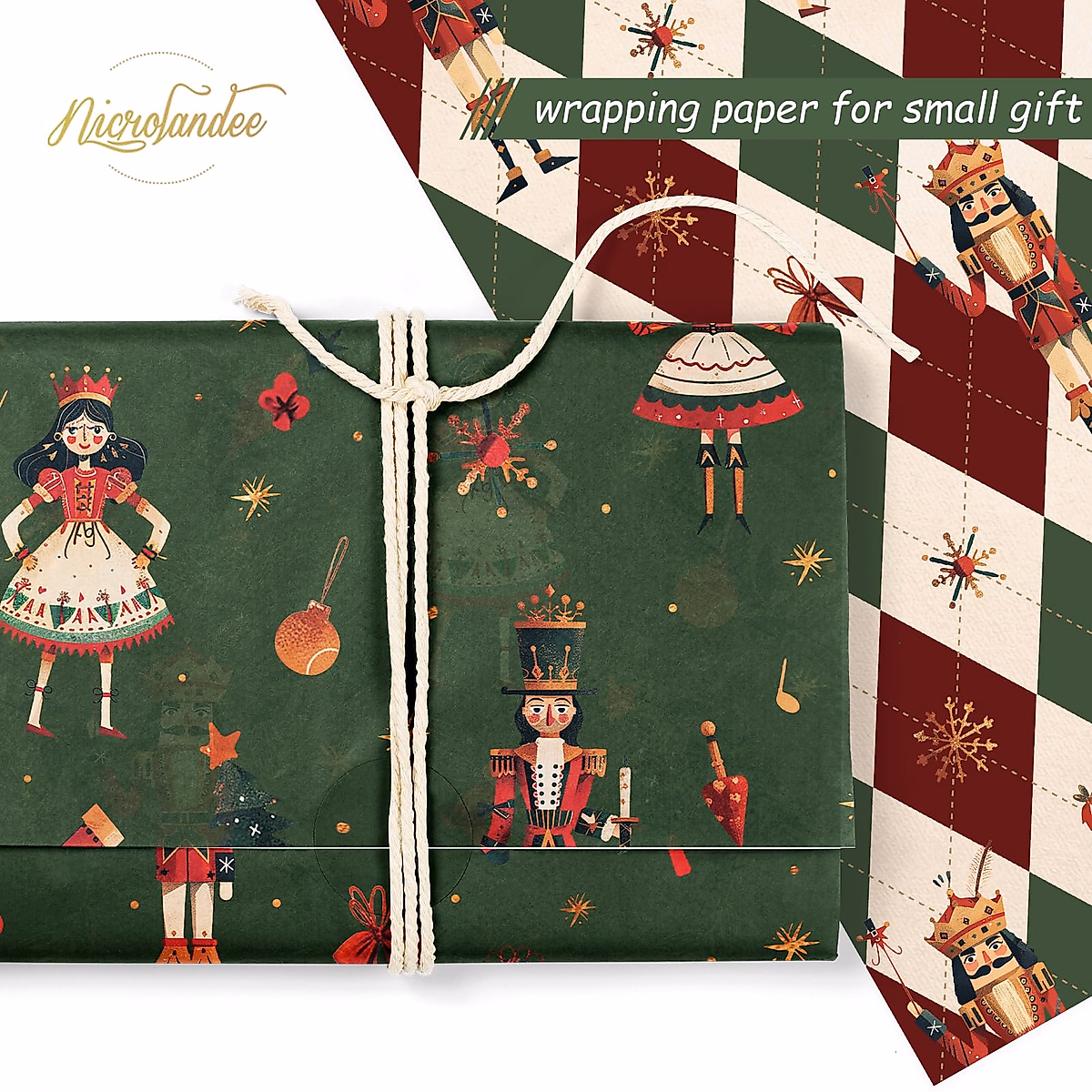 Nicrolandee Christmas Wrapping Tissue Paper, 24 Sheets Vintage Christmas Green Red Tissue Paper, Foil Gold Snowflake Gift Wrap Present Paper for Xmas New Year Holiday Birthdays Wedding, 20 X15 Inches