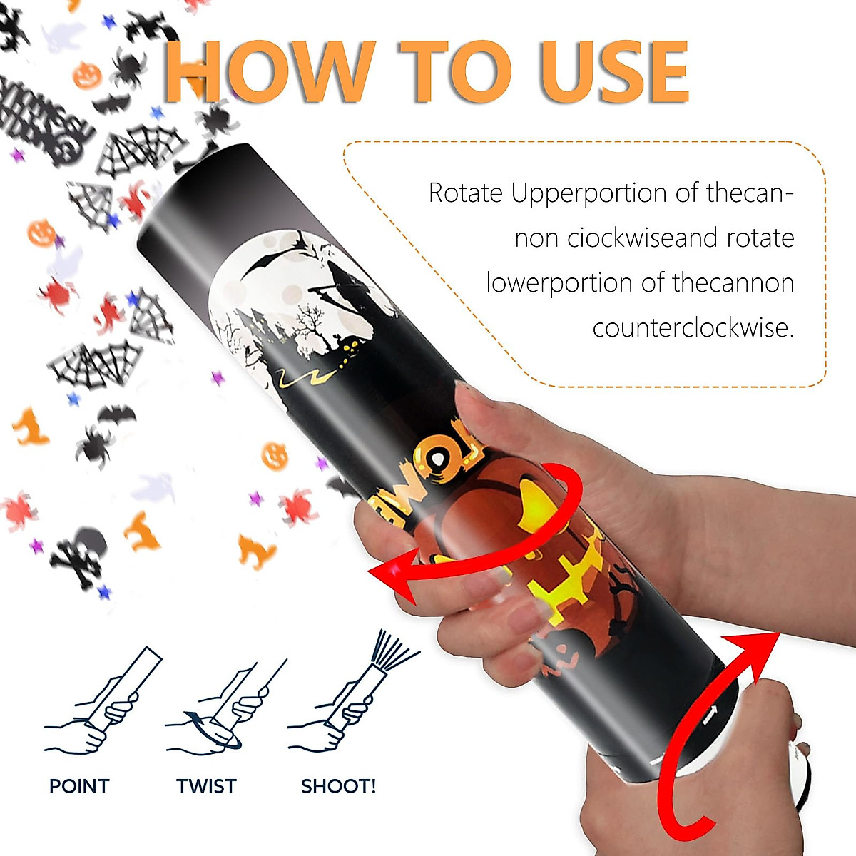Halloween Confetti Poppers | 4 Pack Halloween Confetti Cannon | Halloween Party Poppers Confetti Shooters | Halloween 12 Inch Confetti Bomb | Halloween Confetti Poppers Bulk for Parties Event
