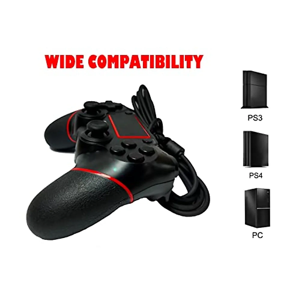 Wintek Inone PS-4 Wired Controller for PS-4/Pro/Slim/PC/Laptop, USB Plug Gamepad Joystick with Dual Vibration and Anti-Slip Grip, Professional USB PS-4 Wired Gamepad（Black & Red）