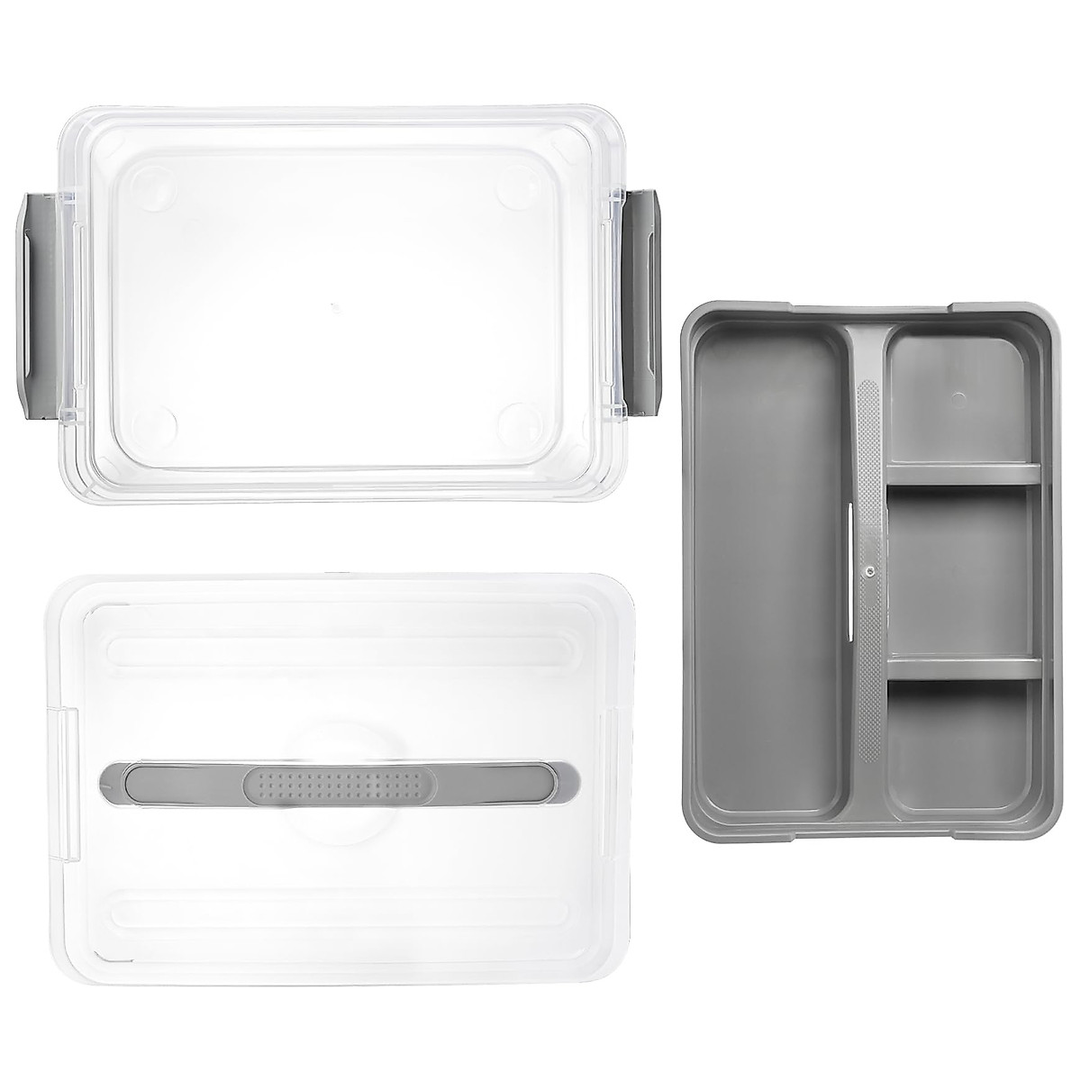 Yesland Stack & Carry Box with Removable Tray, 16 x 11 x 6.5 Inch Plastic Art Supply Storage Organizer Craft Storage Containers with Handle, Portable Organizer Bin for Stationery Sewing Jewelry, Grey