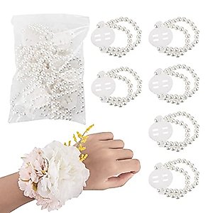 Framendino, 16 Pack Corsage Wristlet Elastic Stretch Faux Pearl Wrist Corsage Bands Elastic Pearl Wristband Wedding Pearl Bracelet for Wedding Party Prom Bride Bridesmaid