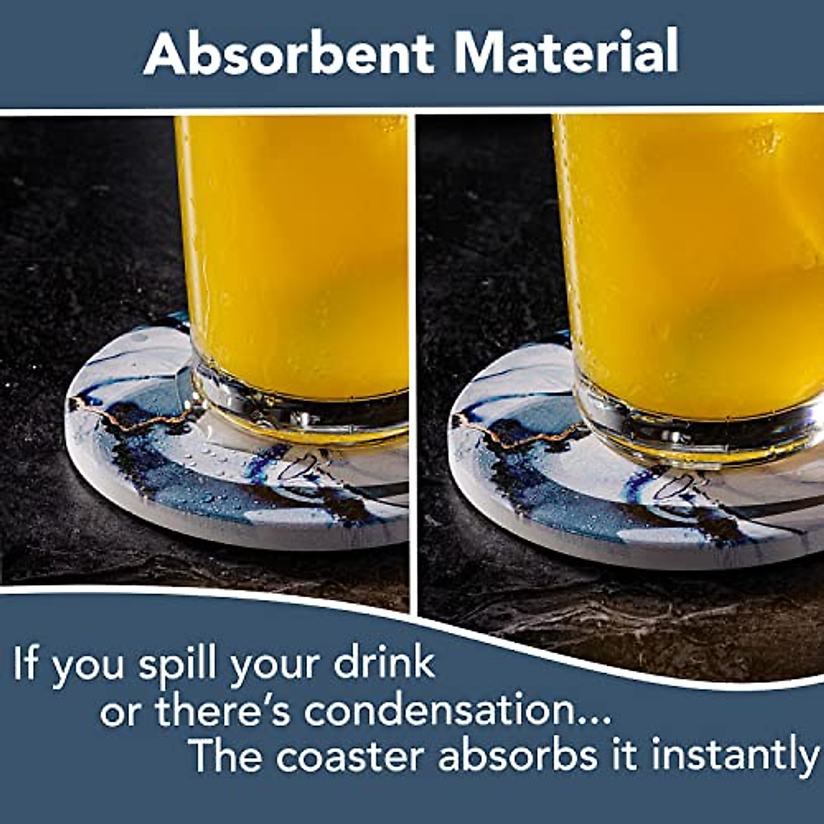 Vanilz Coasters for Drinks Absorbent - Coaster Set with Holder - 6 Pcs - Cup Coasters with Holder - Ceramic Coasters for Wooden Table - Blue Coasters - Coasters for Coffee Table (Ocean Blue)