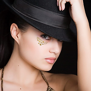 FashionTats Gold Stars Eye Accent Temporary Tattoos | 20 - Pack | Skin Safe | MADE IN THE USA | Removable