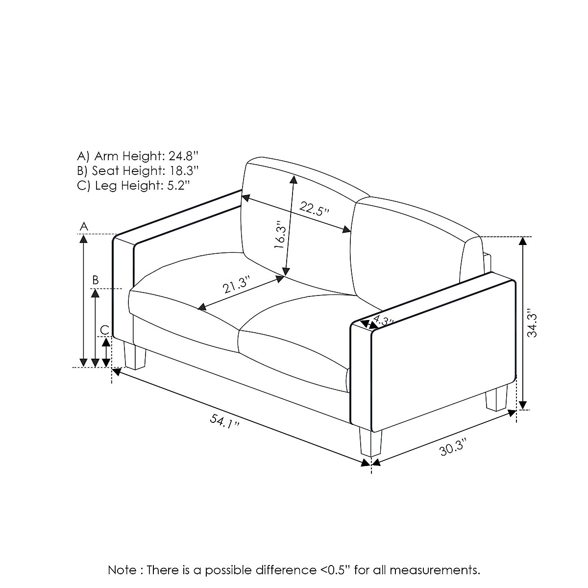 Furinno Bayonne Modern Upholstered Loveseat/Sofa Couch for Living Room, Fog