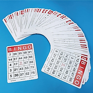 S&S Worldwide Jumbo Bingo Cards. Easy to Read Cards with Large 5/8" H Numbers. 8-1/4" x 11-1/4" Cards are Coated to be Spill Resistant. Pack of 100.