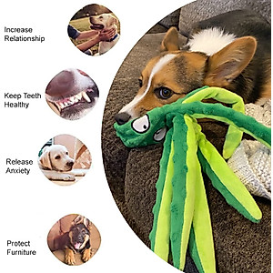 PLEACCOM Dog Squeaky Toys Octopus, No Stuffing Crinkle Plush Dog Toys for Puppy Teething, Durable Interactive Dog Chew Toys for Small to Medium Dogs Training and Reduce Boredom (2 Pack)