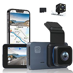 2K Dash Cam WiFi, Front and Rear Dash Camera for Cars Night Vision WDR Dashcam with 3 Inches, 170° Wide Angle, GPS Included, HD Screen Loop Recording, G-Sensor, Parking Monitor, with Free 32GB Card
