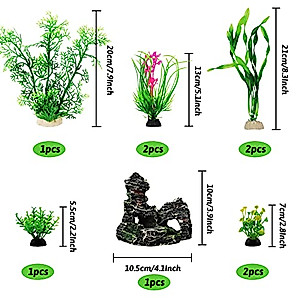 Fish Tank Accessories Aquarium Decorations Plants, 9pcs Green Fish Tank Decorations Plants and Cave Rock Decoration Decor Set, Fish Tank Decor, Aquarium Decor Plastic Plants