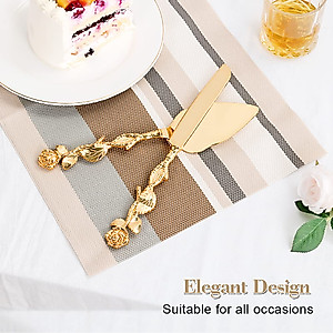 TUKDAK Cake Cutting Set for Wedding, Personalized Gold Cake Knife and Server Set, Custom Cake Serving Set, Engraved Pastry Pie Server Cake Pizza Cutter, Birthday Bridal Gift (F-Rose)