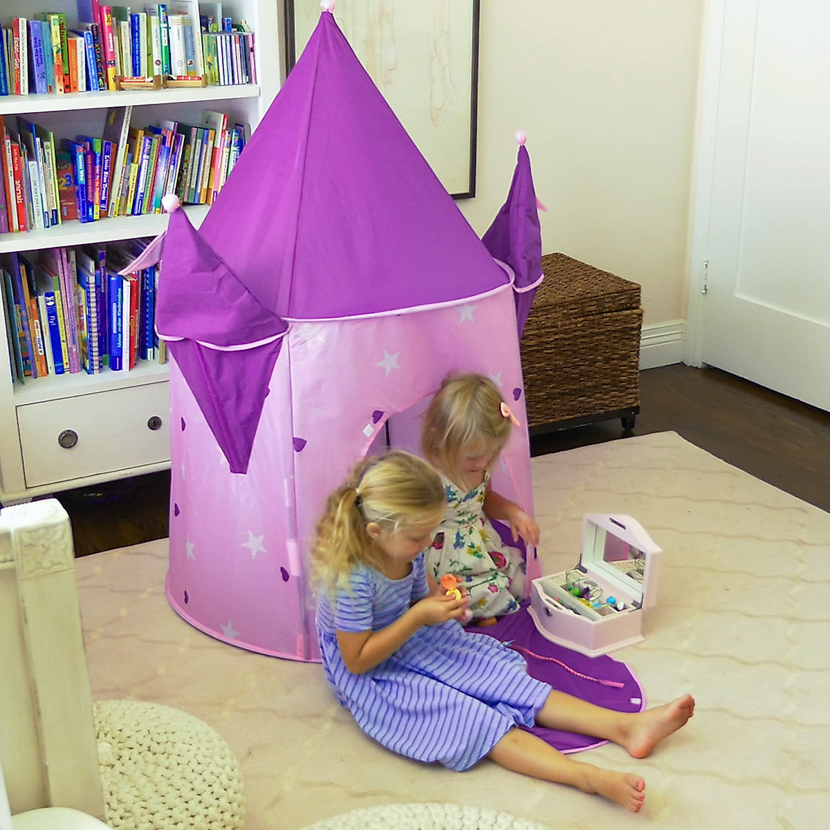 Princess Pink Tent for Girls Castle Large Playhouse Pop Up Kids Play Tent for Children with Star, Indoor and Outdoor Games