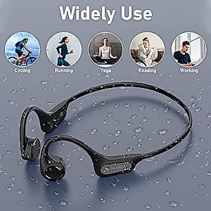 D DOMISOL Bone Conduction Headphones Wireless, Open-Ear Bluetooth Sport Earphones with Mic, Waterproof Sweat Resistant Headset for Running Cycling Hiking Gym Workouts-Black