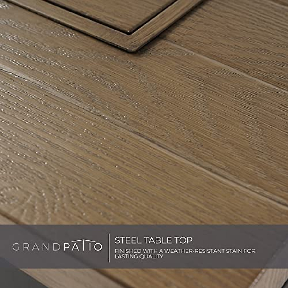 Grand Patio 29 Inch Propane fire Pit,Outdoor fire Pit All-Weather Wood Grain Square Stainless Steel smokeless firepit Table with Sling Base, Light Brown Tabletop/Square