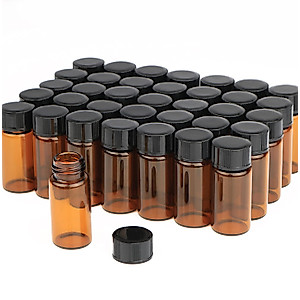 USRommaner 50 Pack,5ml (1/6 oz) Amber Glass Essential Oil Bottle with Screw Caps,Empty Refillable Travel Glass Liquid Sample Vial Preservation Storage Vials Test Container-FREE Funnel&Dropper