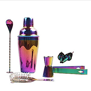 8Pcs Rainbow-Cocktail-Shaker-Set Professional Bartender-Muddler-Kit​ Stainless-Steel Bar-Tool for Party/Home