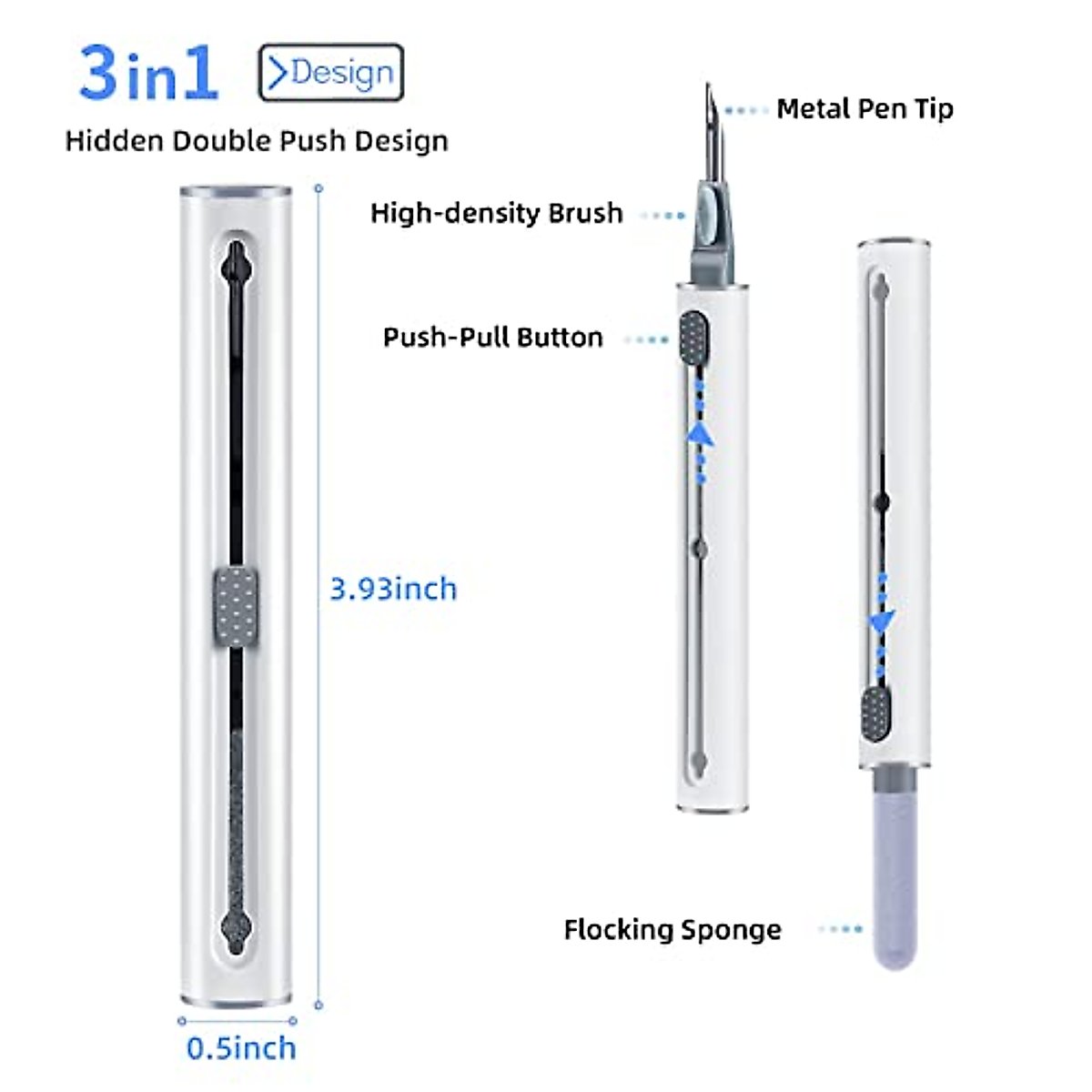 2Pcs Airpod Cleaner Kit，Earbud Cleaning Kit for Airpods Pro 1 2 3， Multi-Function Cleaning Pen with Soft Brush Flocking Sponge，Suitable for Bluetooth Headset, Charging Box, Mobile Phone, Earbud