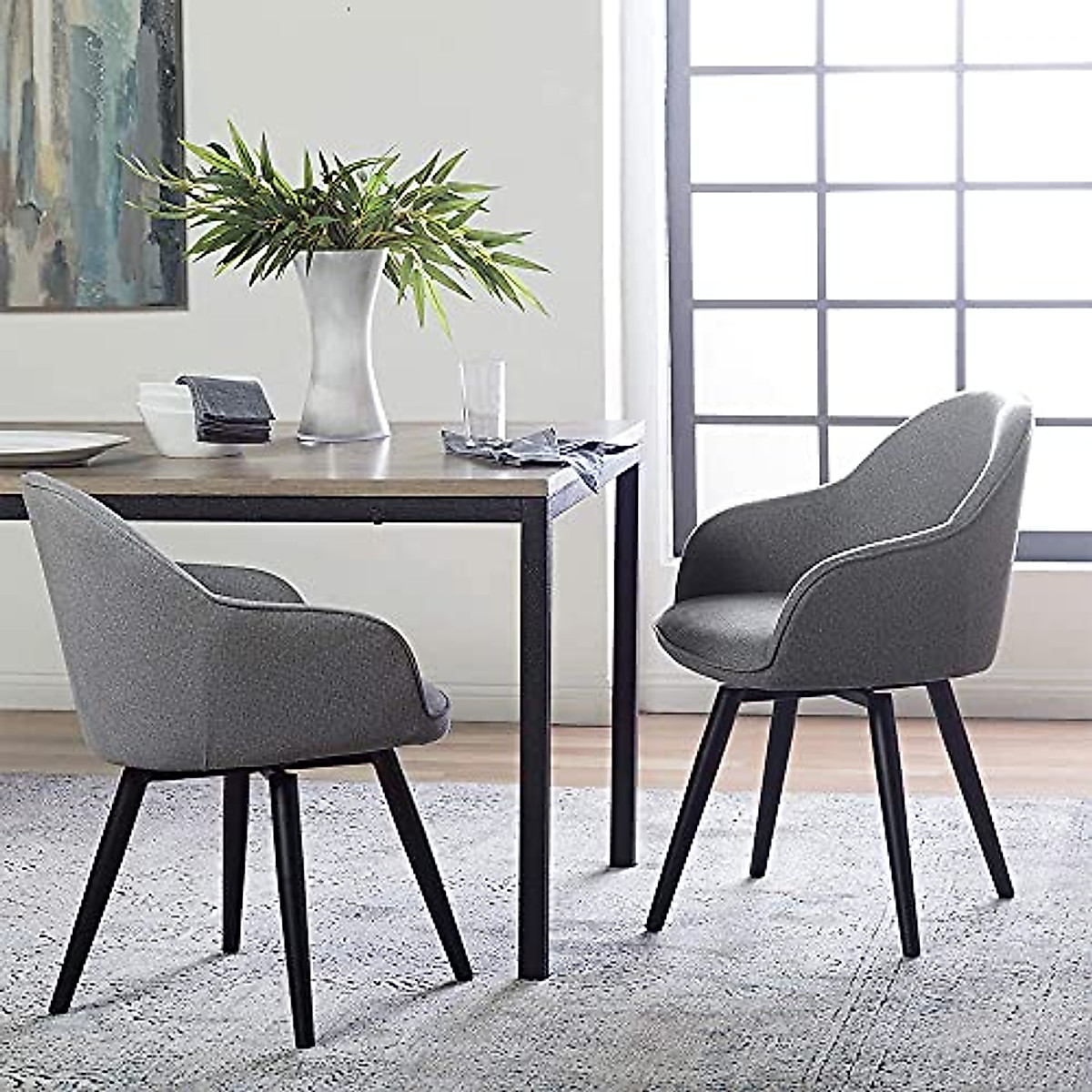 Studio Designs Home Dome Upholstered Swivel Dining, Office Grey Accent Chair with Arms and Metal Legs, 24" W x 23" D x 32.5" H, Heather Gray