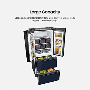 SAMSUNG 17.3 Cu Ft Smart Kimchi & Specialty 4-Door French Door Refrigerator w/ Freezer, Precise Cooling, Large Capacity, RQ48T94B277/AA, White Navy Glass