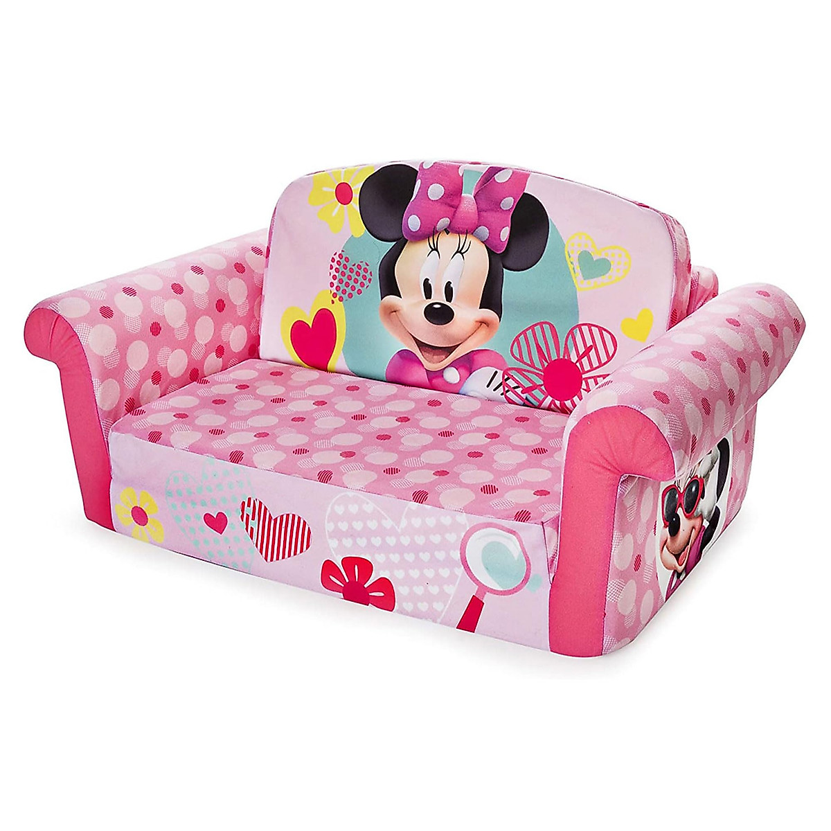 MARSHMALLOW Furniture 2 in 1 Kids Couch, Extendable Sleeper Toddler Couch, Reversible Toddler Chair for Lounging and Sleeping, Minnie Mouse (2 Pack)