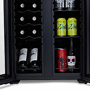Luma Comfort Shadow Series Wine Cooler Refrigerator 12 Bottle & 39 Can Dual Temperature Zones, Freestanding Mirrored Wine and Beverage Fridge with Double-Layer Tempered Glass Door & Compressor Cooling