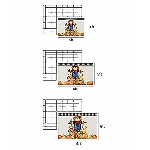 Outdoor Area Rug for Patio,Scarecrow Pumpkin Autumn Thanksgiving Camping Rugs Indoor Large Floor Mat 4x6ft,Farmhouse Black Plaid Linen Outside Carpet for Deck RV Picnic Porch Backyard Bedroom