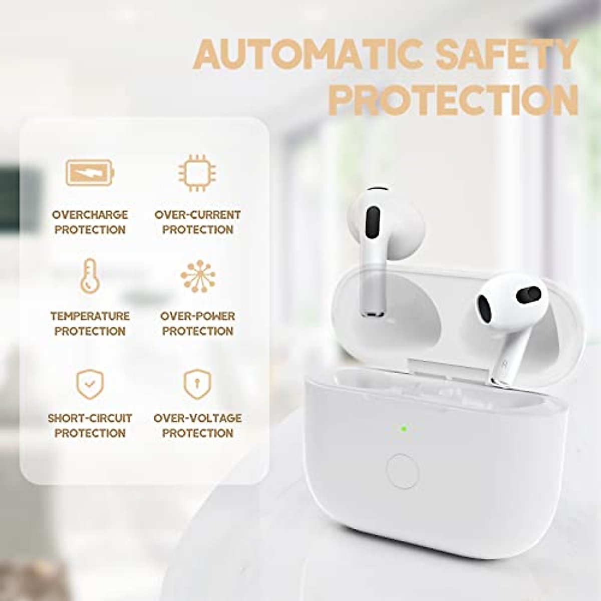 Rantuns Wireless Charging Case Replacement Compatible with AirPod 3rd Generation, Wireless Airpods 3rd Charger Case Built-in 600 mAh Battery with Bluetooth Pairing Sync Button Without Earbuds, White