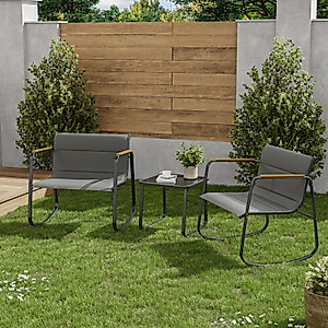 Amopatio Outdoor Table and Chair Set 3 Piece, Patio Rocking Chairs, Breathable Textilene Fabric Patio Furniture Set for Porch, Poolside, Deck, Outdoor Terrace, Balcony, Garden, Dark Grey