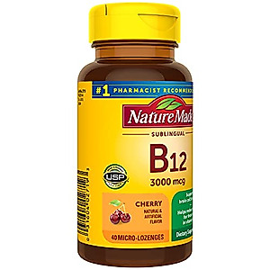 Nature Made Vitamin B12 Sublingual, Easy to Take Vitamin B12 3000 mcg for Energy Metabolism Support, 40 Sugar Free Micro-Lozenges, 40 Day Supply