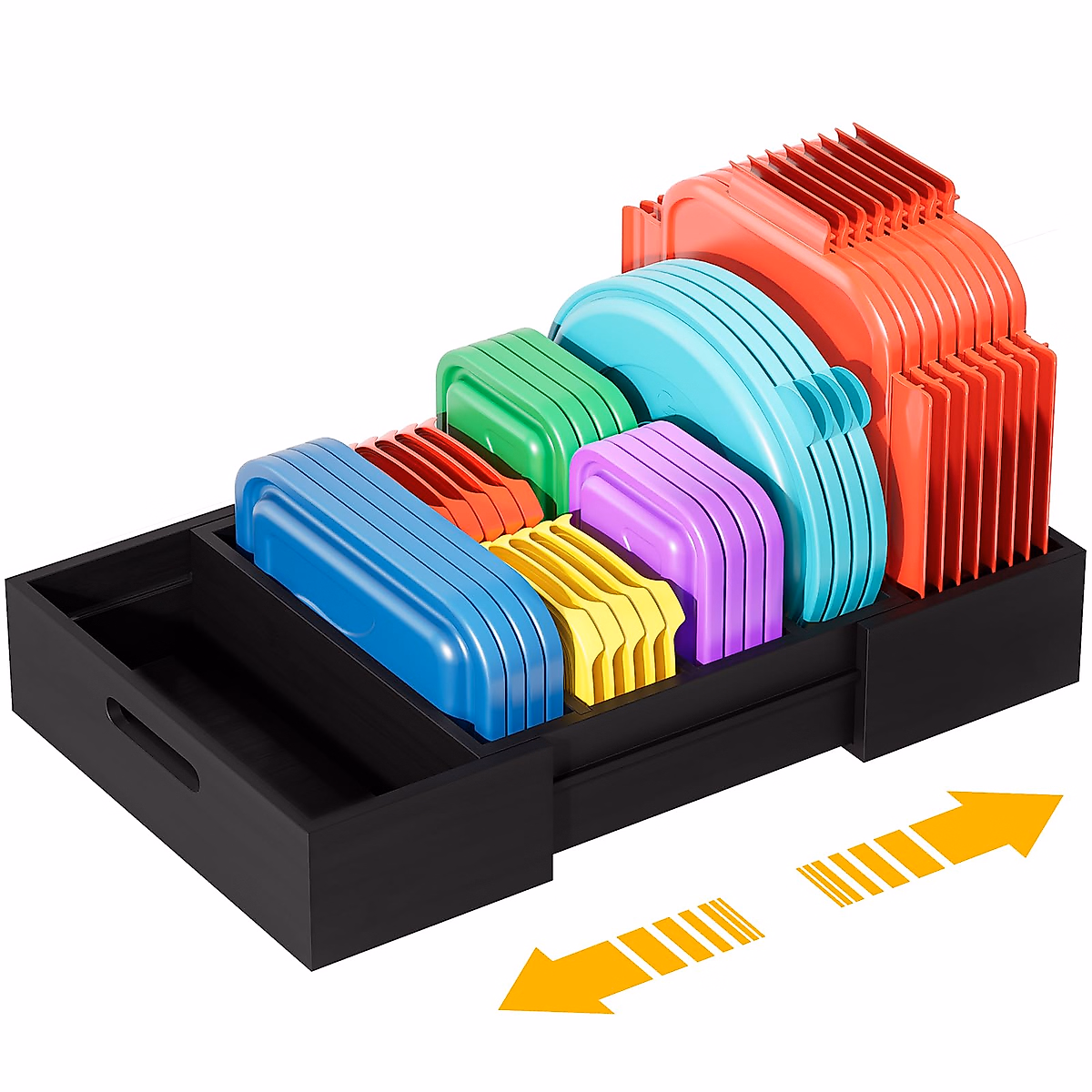 Kiasthome Expandable Bamboo Lid Organizers Inside Cabinet, Kitchen Cabinet Organizers with 3 Adjustable Dividers, Storage Plastic Lids, Food Container Lid Holder Organizer for Drawer Pantry, Black