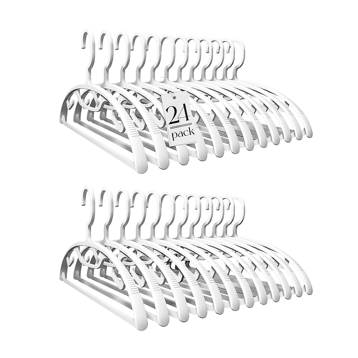 HOUSE DAY White Plastic Clothes Hangers, Heavy Duty Coat Hangers 24 Pack, Premium Thick Wide Shoulder Suit Hanger with Non-Slip Hook, Space Saving Hangers for Shirts, Sweaters, Dresses, Pants