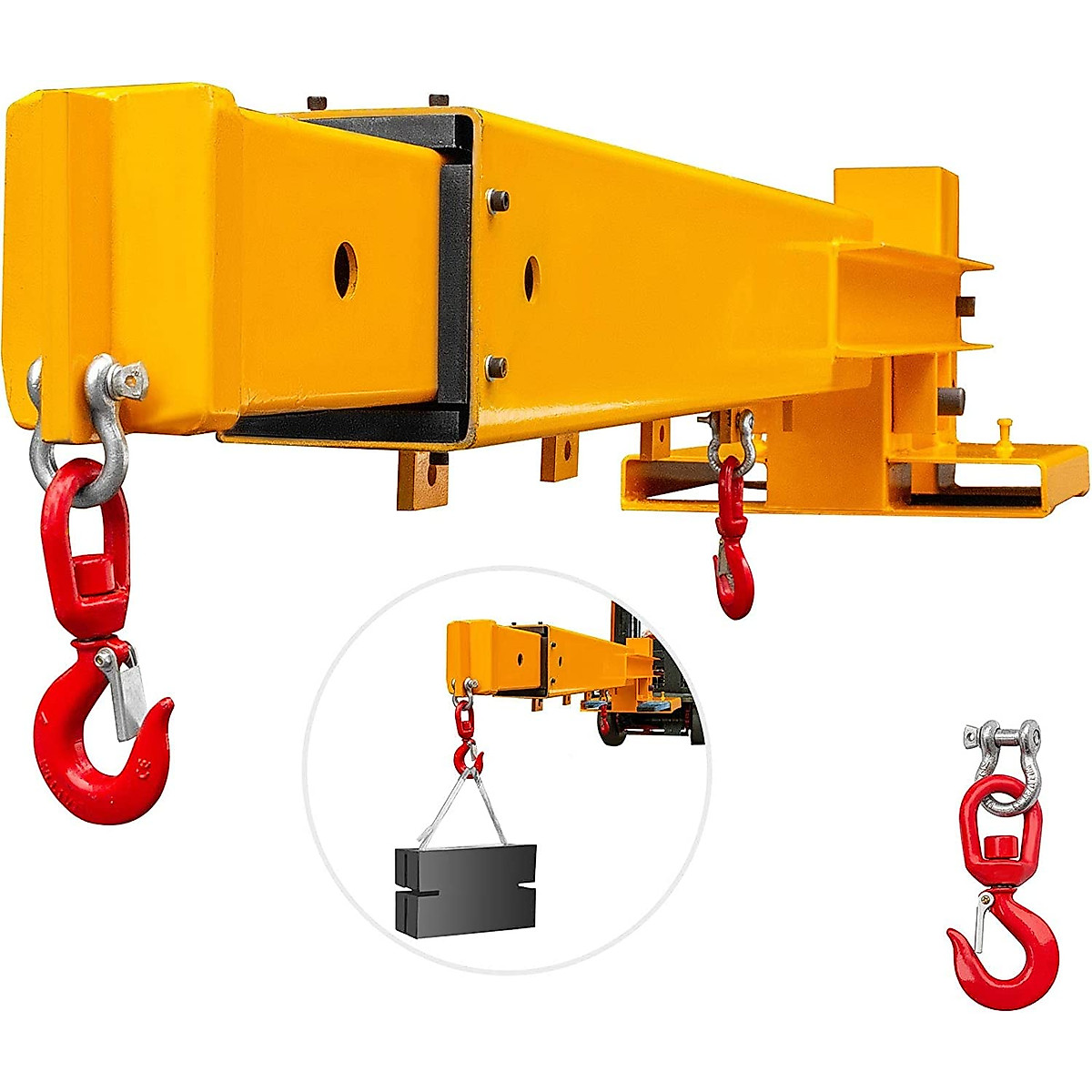 VEVOR Forklift Jib Boom Crane, Forklift Mobile Crane 6000lbs/3T Capacity, Forklift Lifting Hoist with 2 Hooks, Forklift Boom Attachment Towing Handling Equipment