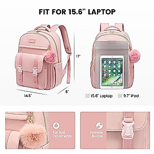LOVEVOOK Cute Backpack Purse for 14-16 Year Olds, Fit 15.6 Inch Laptop Fashion Backpack for Women, Lightweight Waterproof Casual Backpack for College Essential, Durable Travel Daypack, Pink