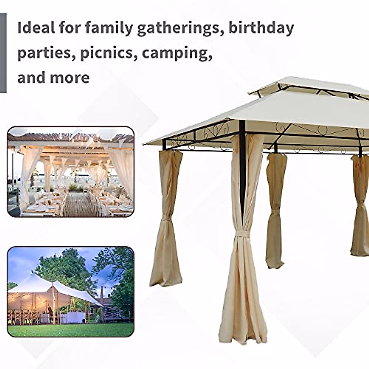 Outsunny 10' x 13' Patio Gazebo, Outdoor Gazebo Canopy Shelter with Curtains, Vented Roof, Steel Frame for Garden, Lawn, Backyard and Deck, Cream White