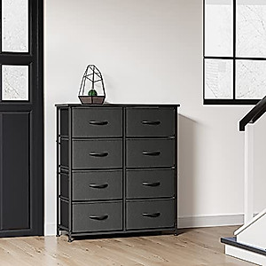 FEZIBO Dresser Organizer, Chest of Drawers-Dresser for Bedroom, Hallway, Entryway, Closets, Furniture Storage Tower-Steel Frame, Wood Top, 8 Drawers Organizer Units-Black Grey