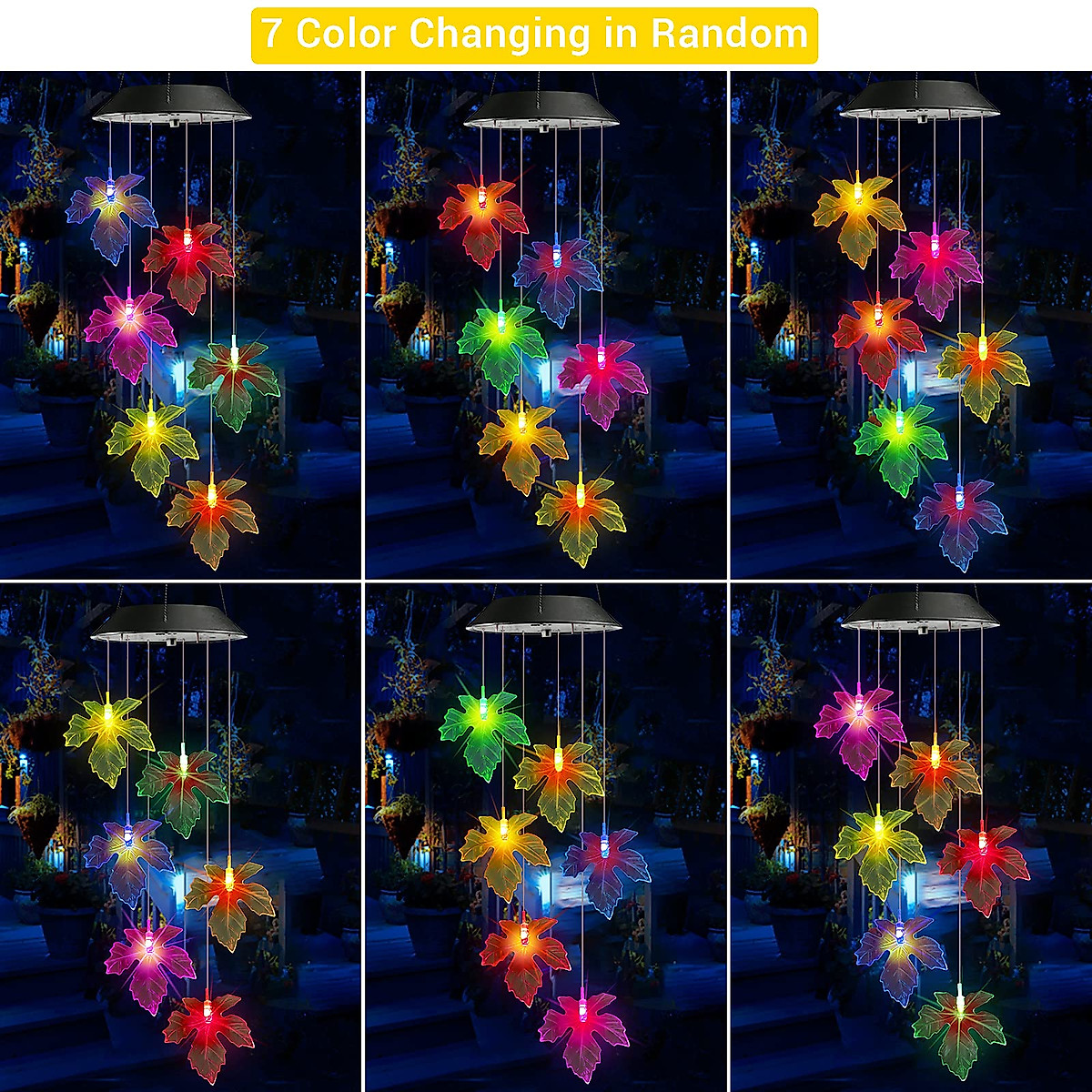 Toodour Solar Wind Chimes, Color Changing Maple Leaf Wind Chimes, LED Mobile Wind Chimes, Waterproof Outdoor Wind Chime Lights for Garden, Patio, Party, Window, Thanksgiving