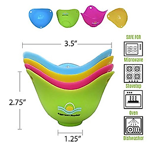 Trenton Gifts Eggs'pert Egg Poacher | Set of 4 | Silicone Egg Poachers for Microwave or Stovetop | BPA Free