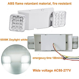 Hivotisa LED Emergency Lights with Battery Backup 6 Pack, Commercial Emergency Lights Fixture Two Head Adjustable, Hardwired Emergency Light for Business, Home Power Failure Hallway AC 120/277V