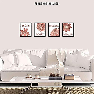 Relax Soak Unwind Breathe Rose Gold White Tone Flower Prints, 4 (8x10) Unframed Photos, Wall Art Decor Gifts Under 20 for Home Office Yoga Studio School College Student Teacher Garden Floral Fan