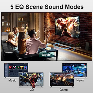 Passau Sound Bars for TV Speaker 22 Inch 60W Full-Range Divers, LED Display, Bass Adjustable, Bluetooth 5.3 Soundbar, HDMI(ARC)/USB/AUX Inputs, 5 EQ Surround Sound System TV Sound Bar for Home Audio