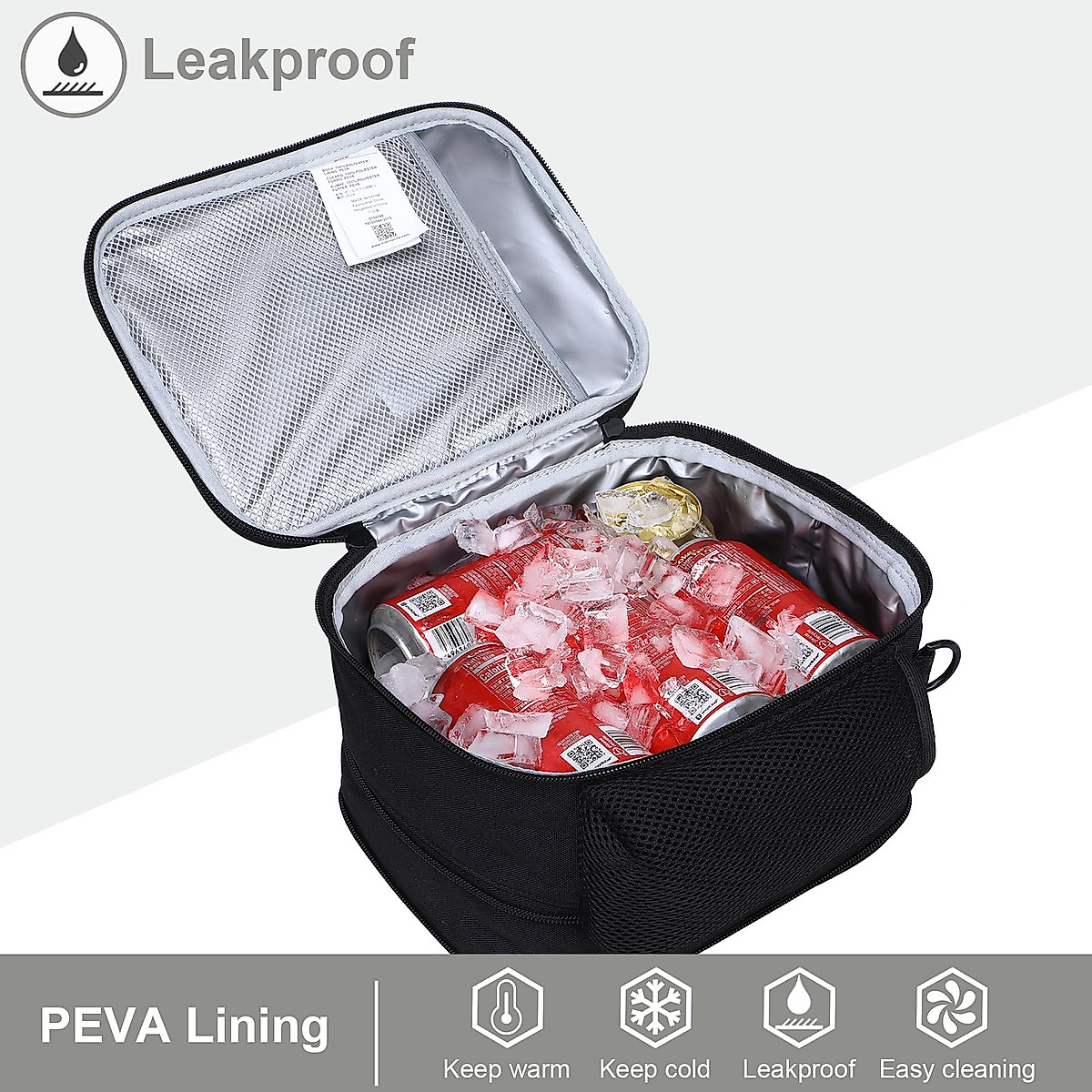 MIER Insulated Lunch Box Bag Expandable Lunch Pack for Men, Women, Without Water Bottle Holder, Black