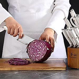 Cangshan L1 Series White 1026078 German Steel Forged 12-Piece Knife Block Set with 6 Steak Knives, Acacia Block