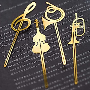 Musical Instruments Bookmark 1PC Cute Gold Musical Instruments Metal Book Markers Bookmark Books Mark Paper Clips Office School Supplies(Musical Note)